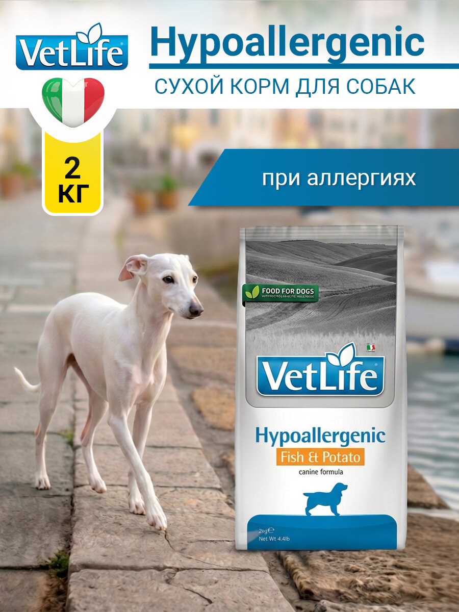 Сухой корм Farmina Vet Life Hypoallergenic (Фармина) для собак снижение пищевой аллергии, рыба с картофелем, 2 кг