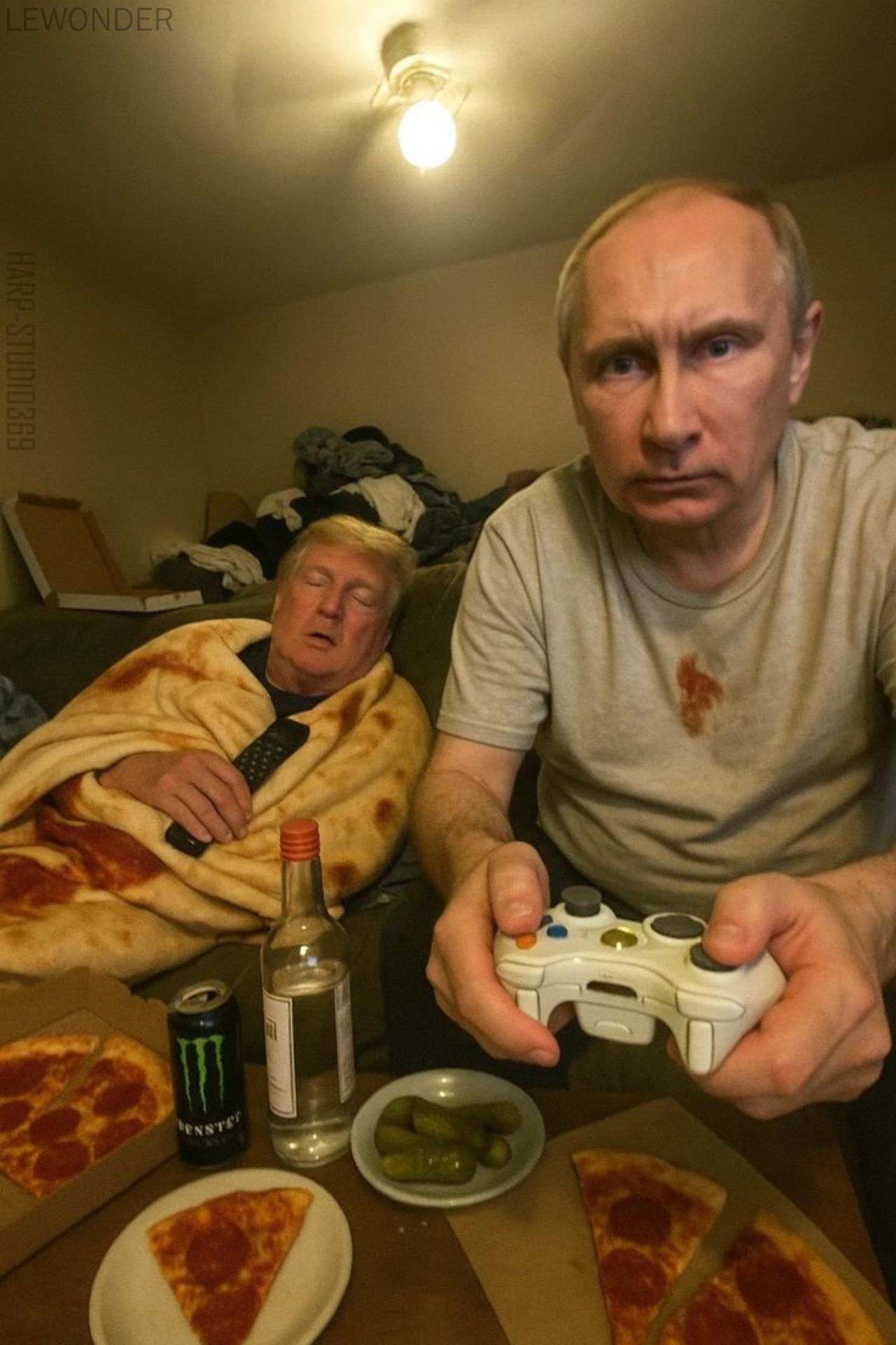 Табличка Трамп и Путин "Домашний Вечер с Играми", ретро стиль, металл, декор для любителя абсурда, 20х30 см.