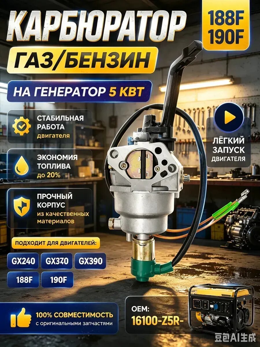 Карбюраторгаз бензин на генератор 5 квт 188F-190F