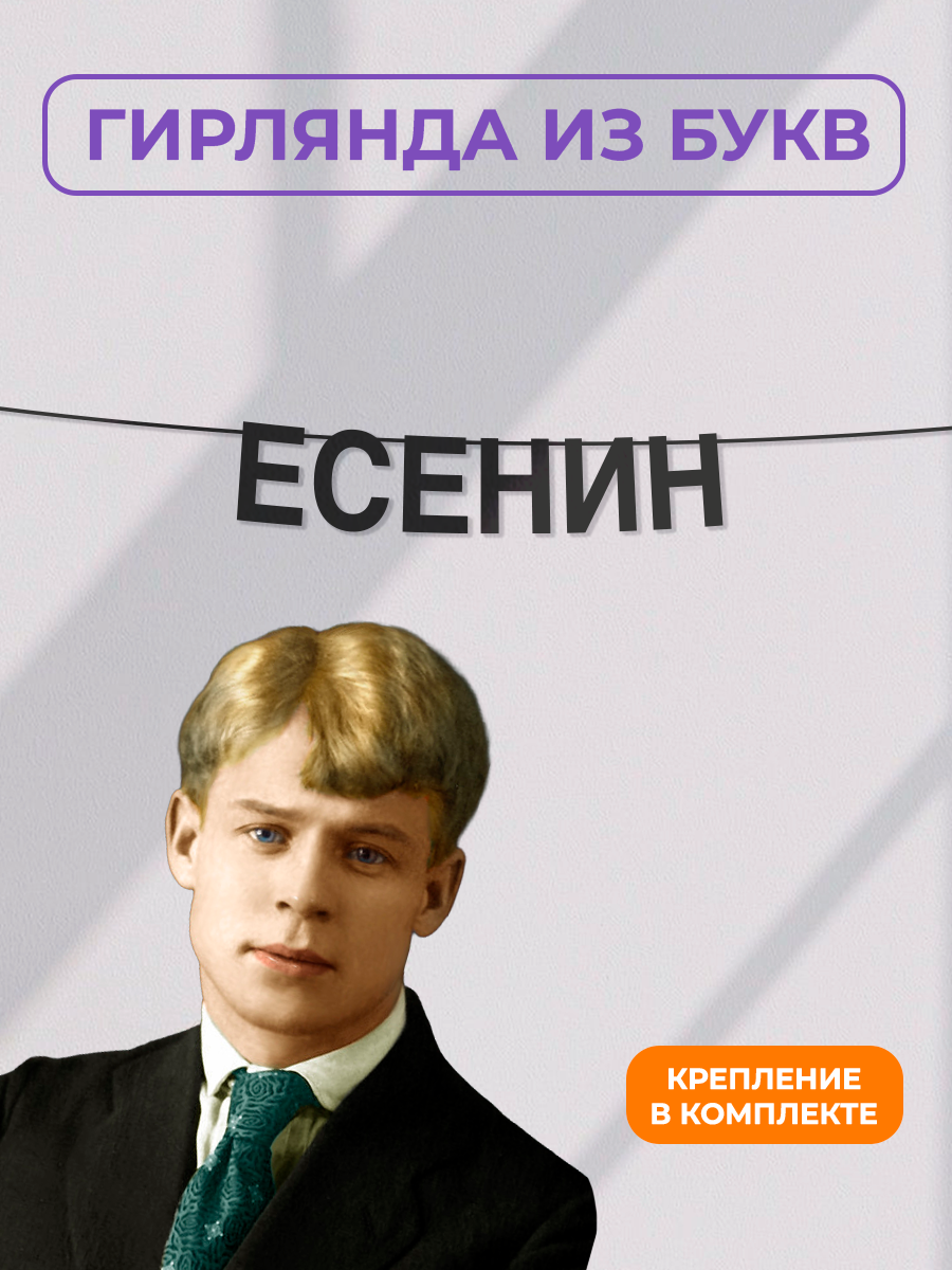 Бумажная гирлянда на стену, интерьерная - “Есенин“, гирлянда буквенная