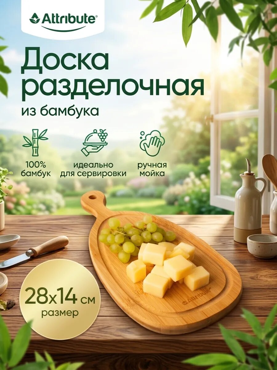 Разделочная доска из бамбука двусторонняя с желобом 28*14 см ATTRIBUTE