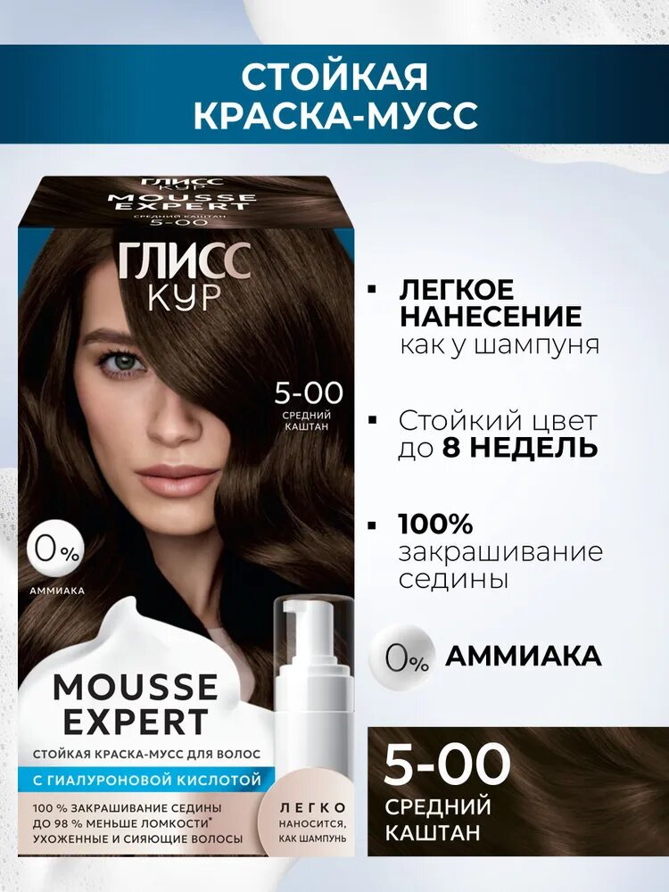 Глисс Кур Mousse Expert Стойкая краска-мусс 5-00 Средний Каштан