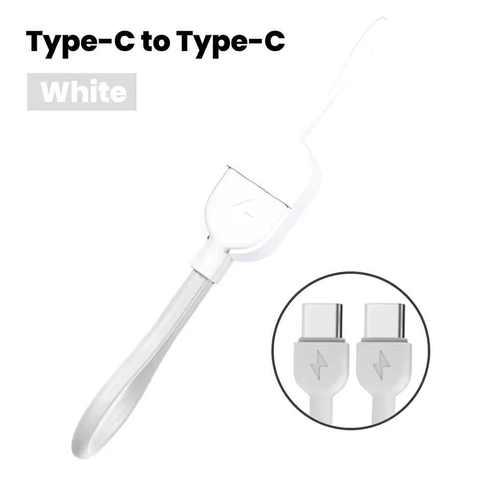 Короткий кабель-брелок 16 см, PD 60W, Type-C - USB-C, быстрая зарядка для iPhone 15/16, Белый, WHITE