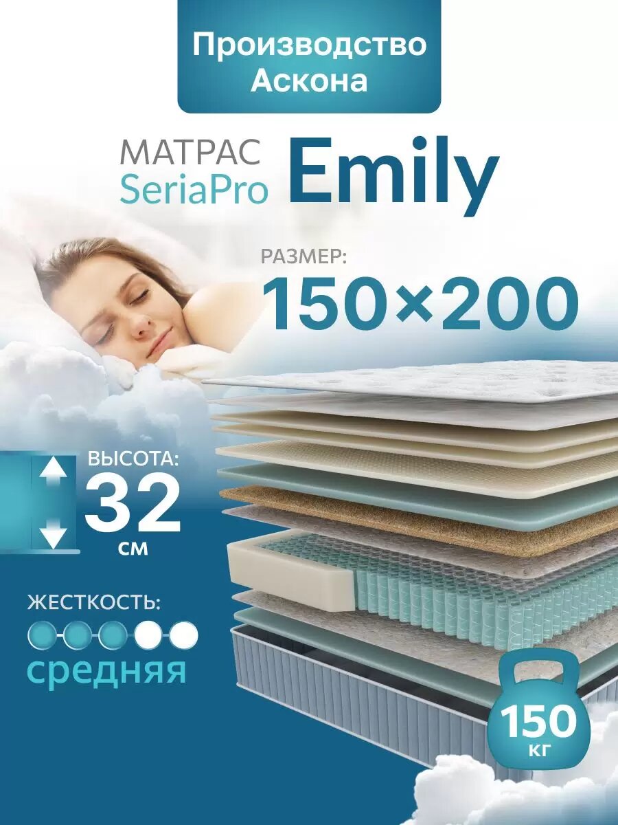 Матрас 200*150 Seria Pro Emily, Независимые пружины, Анатомический