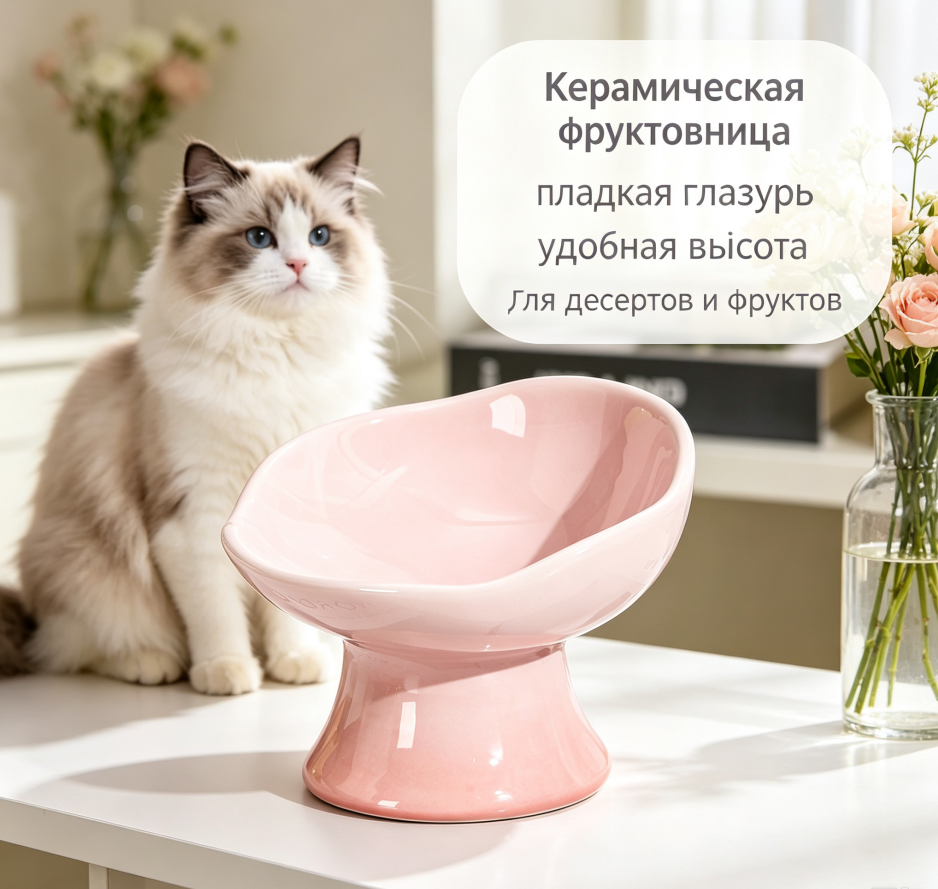 Керамическая миска для кошек на высоком основании, наклонная лепестковая миска для еды и воды, защита шеи питомца