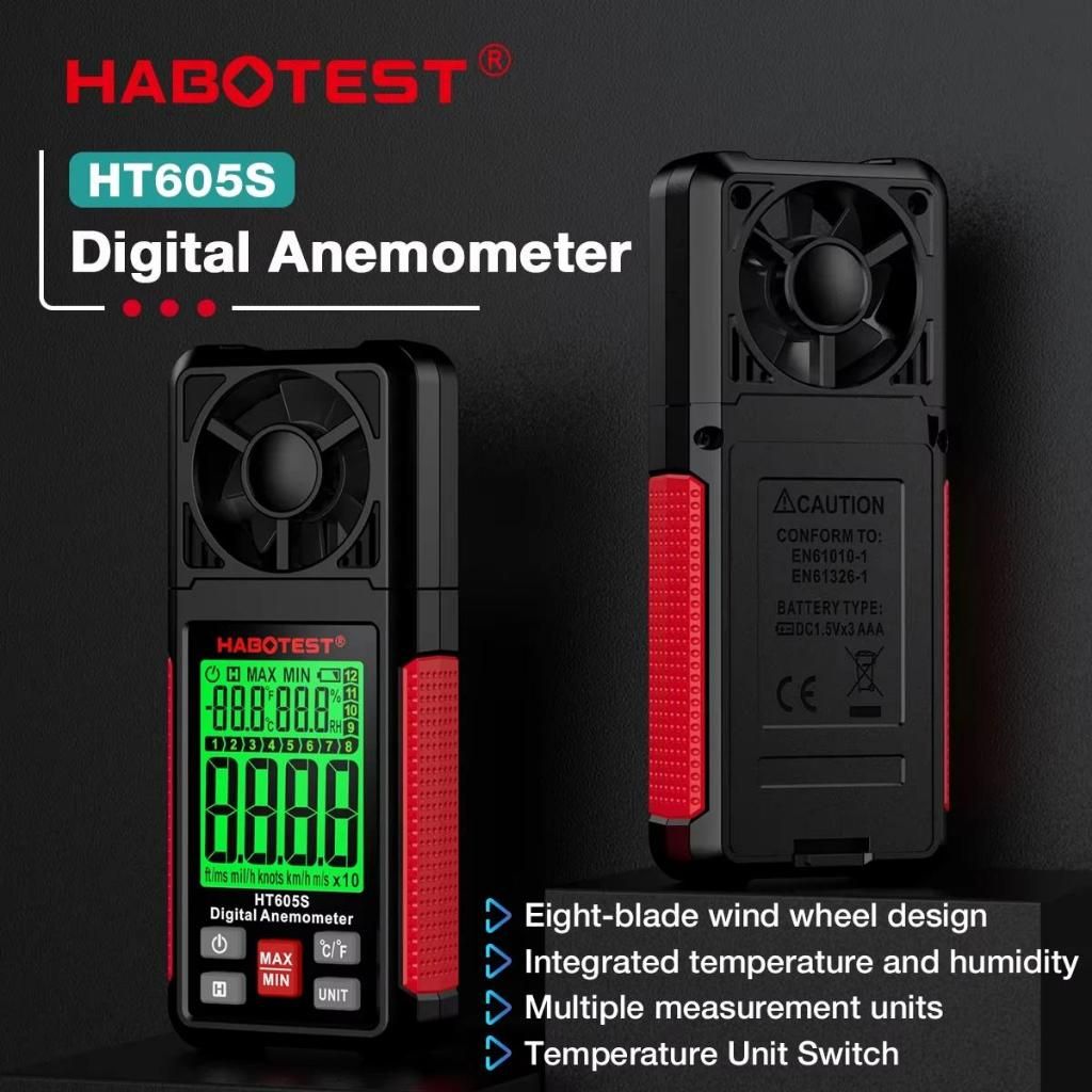 HABOTEST HT605S Цифровой анемометр скоростник ветра с подсветкой ЖК-экрана измеритель потока воздуха