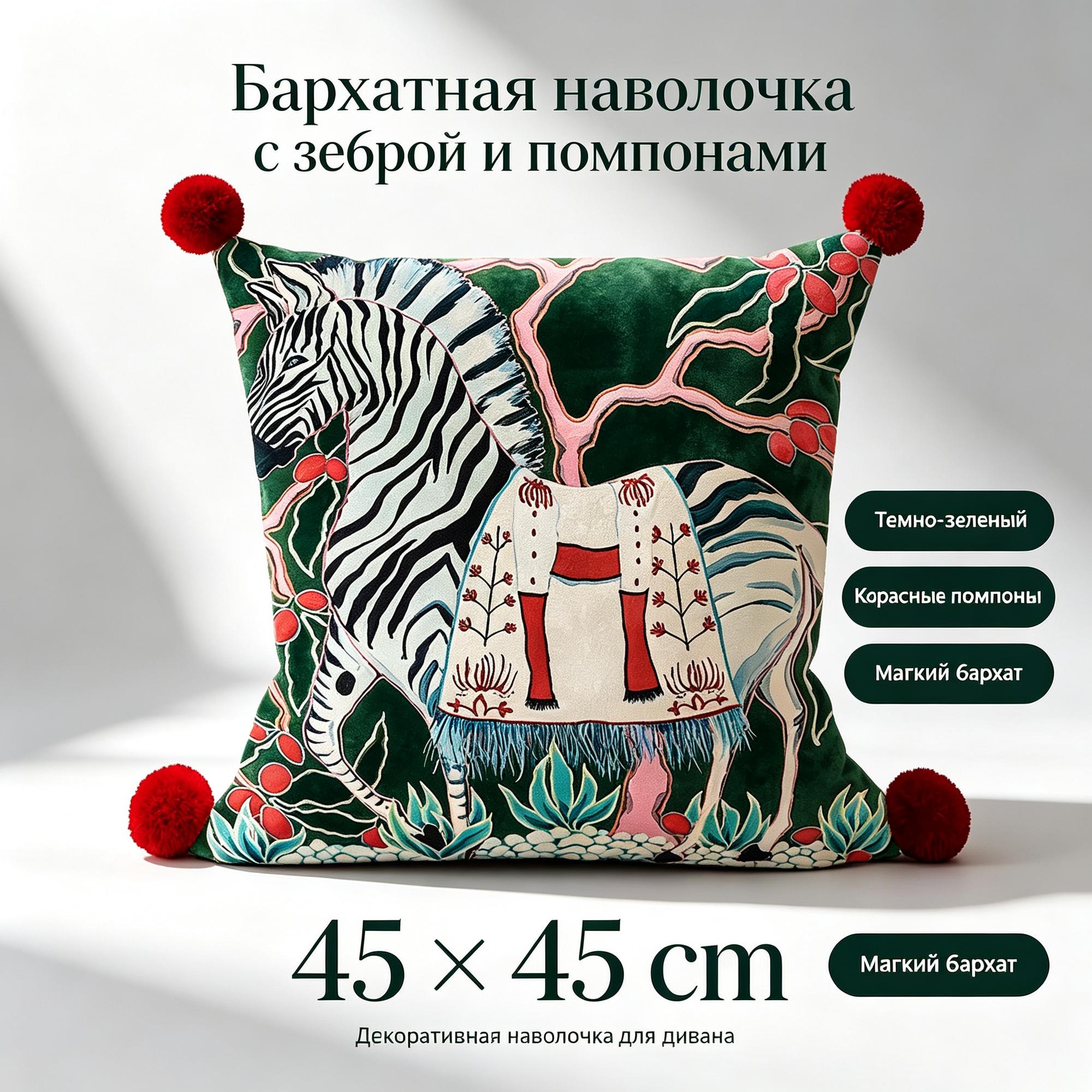 Бархатные чехлы для подушек Formaso, розовый росa, 45x45/50x50/60x60 см, Dark Green, 45x45cm(18 Inch)