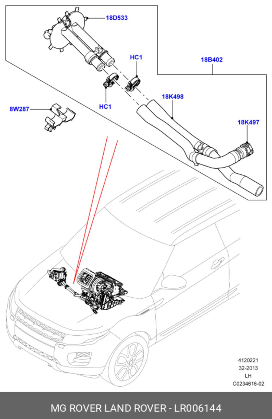 Патрубок доп. отопителя вып. org (LAND ROVER LR006144)