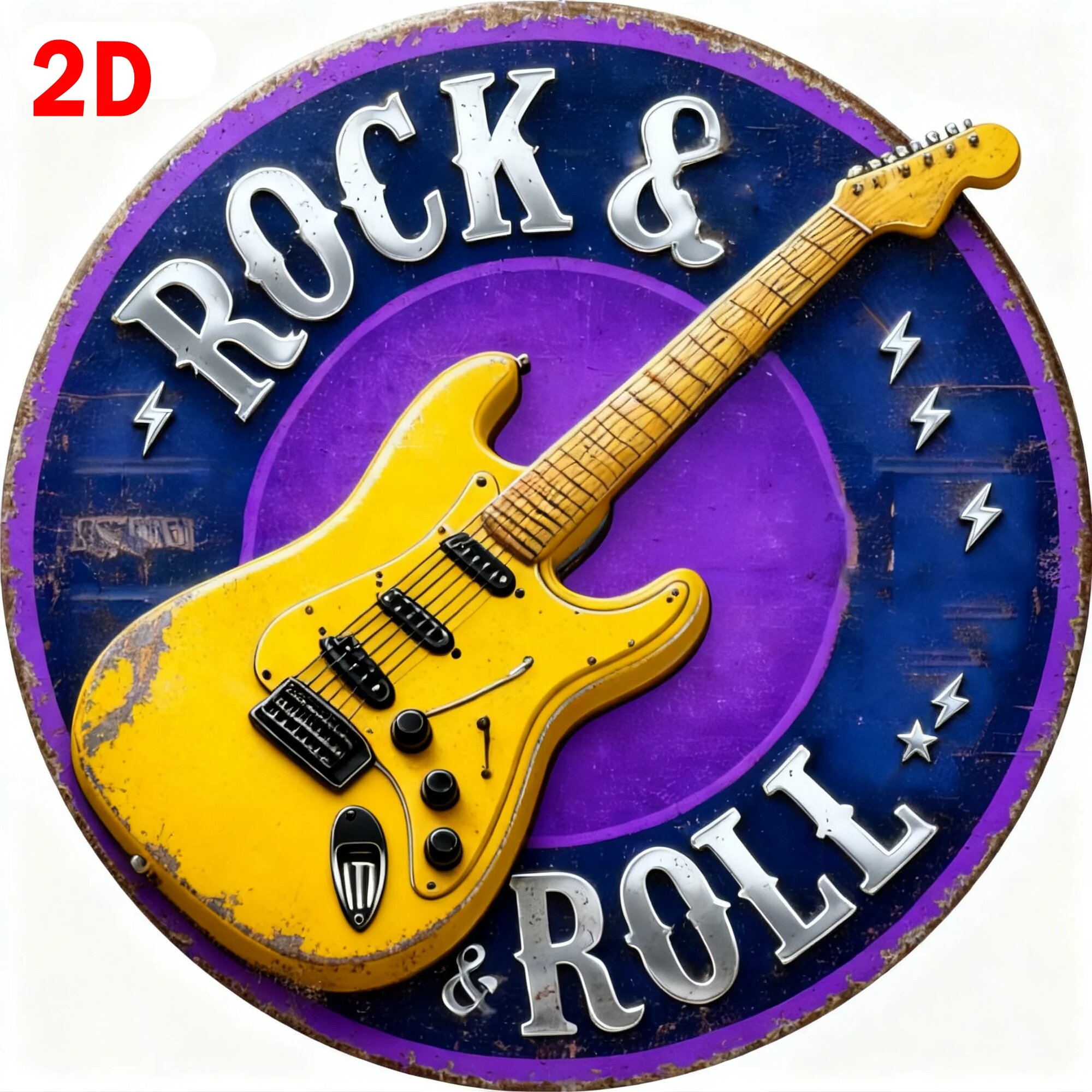 Металлическая табличка Rock & Roll с гитарой, Цвет: TYA1836-08