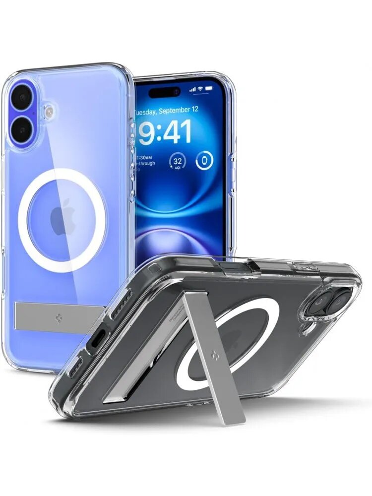Чехол для мобильного телефона Spigen iPhone 17 6,3 дюймов, Ultra Hybrid S MagFit, совместимый с MagSafe, поставляется с откидным кронштейном, прозрачным корпусом
