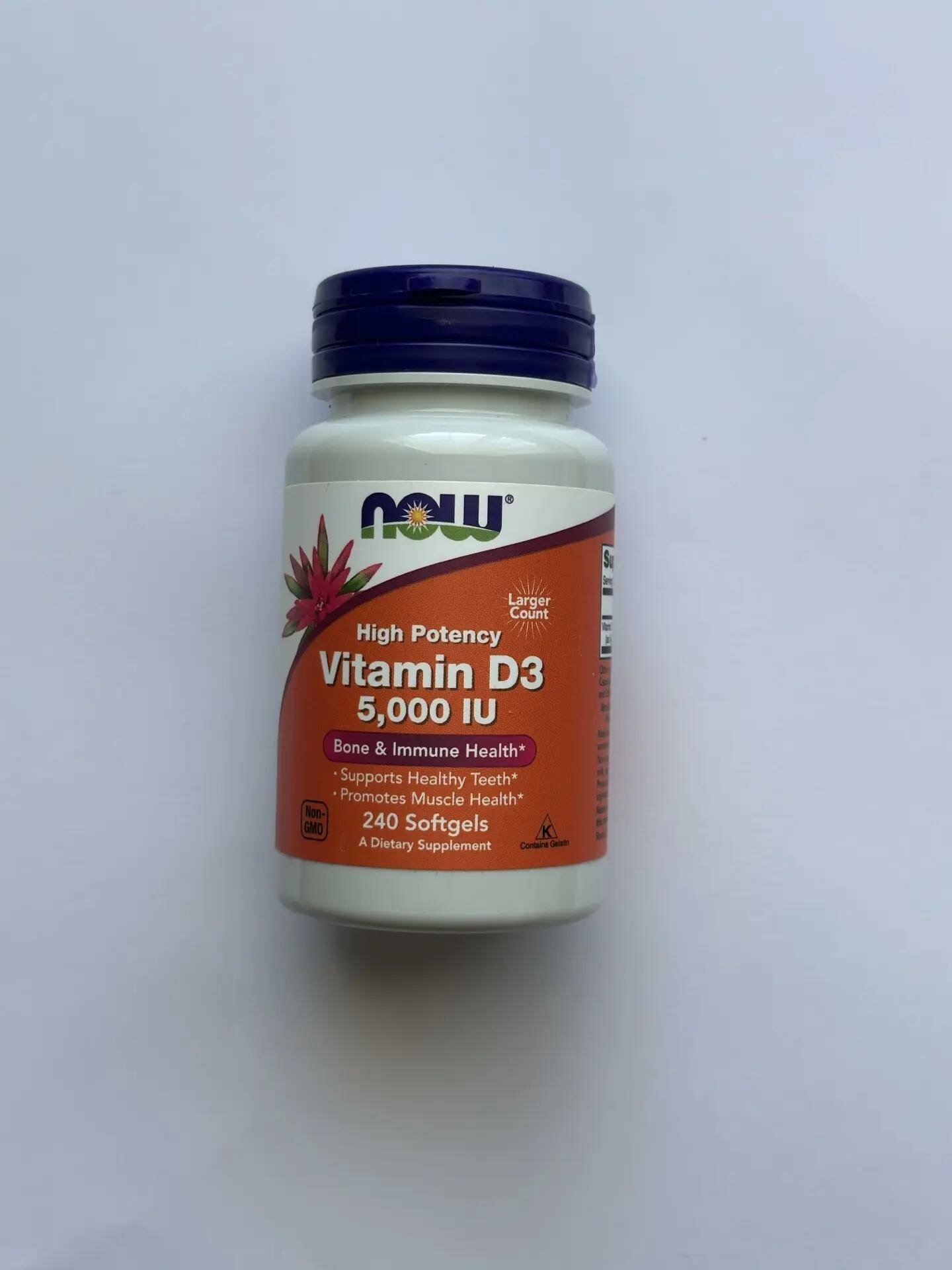 NOW Vitamin D3 5000 IU 240 softgel, Нау Витамин Д3 5000 ме, 240 гелевых капсул