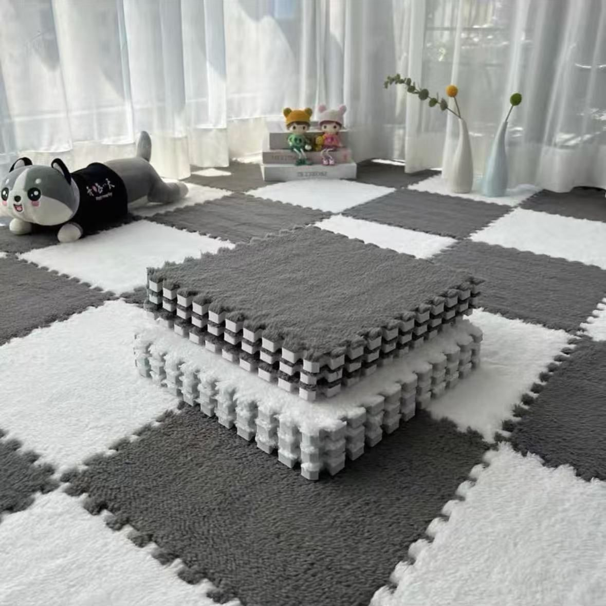 Плюшевые Пазлы Ковры На Пол, EVA, 30x30 см, 10 штук, Белый + тёмно-серый