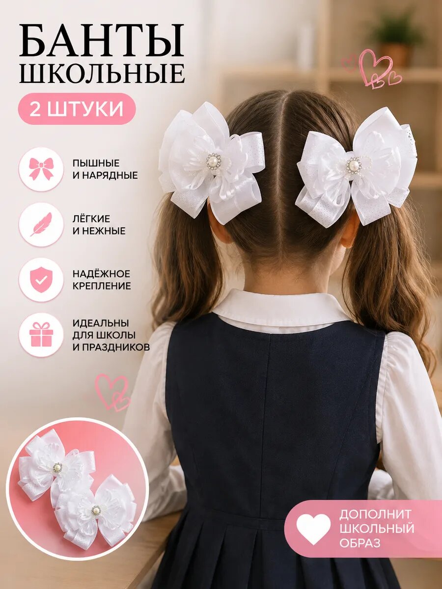 Резинки для волос школьные праздничные банты большие 2 шт