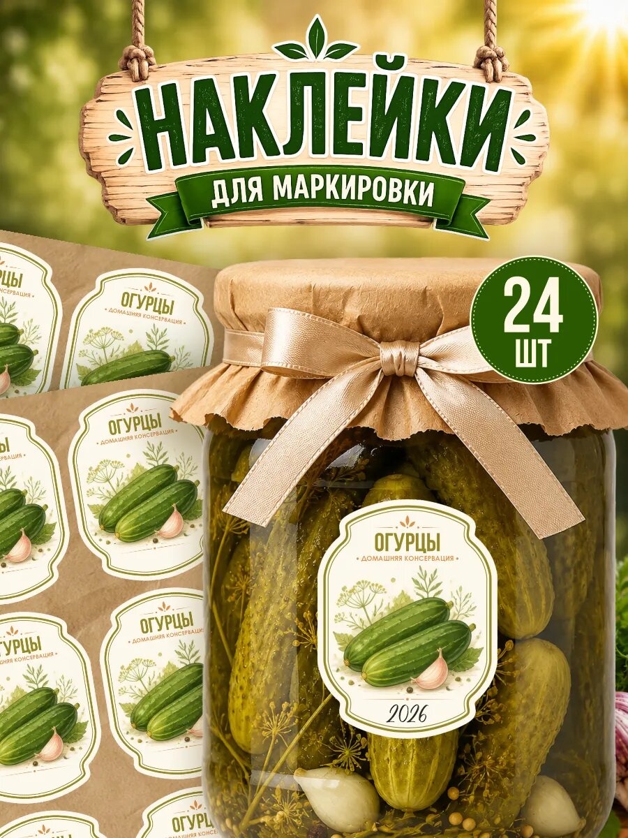 Наклейки на банки с заготовками 24 шт огурцы