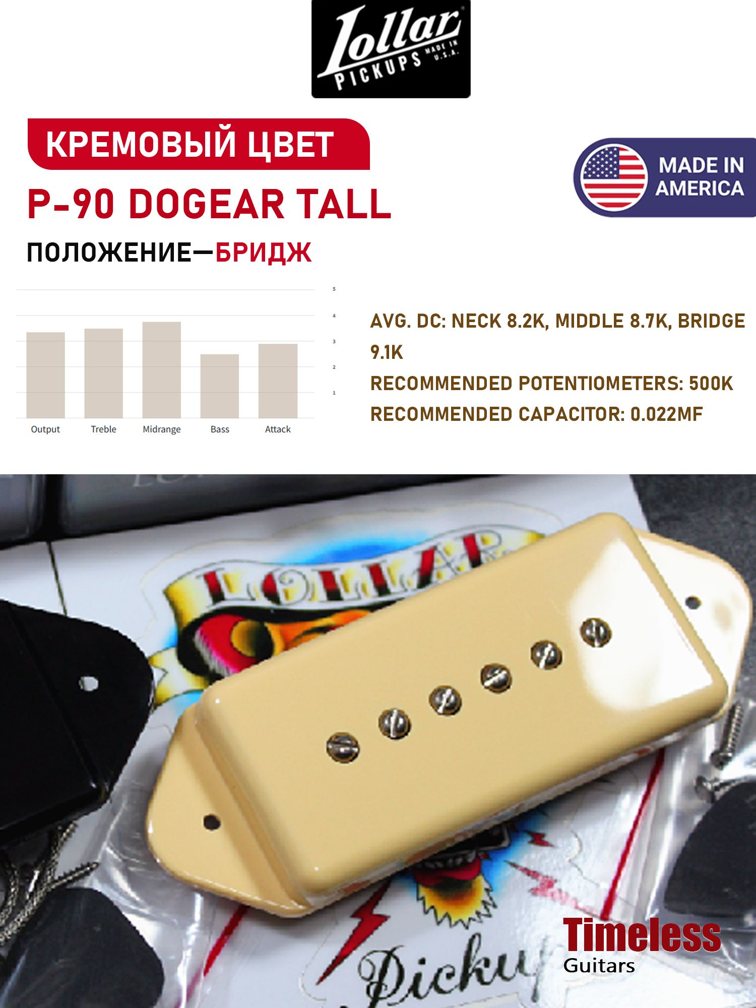 Звукосниматель Lollar P90 Dogear Jazz для электрогитары.