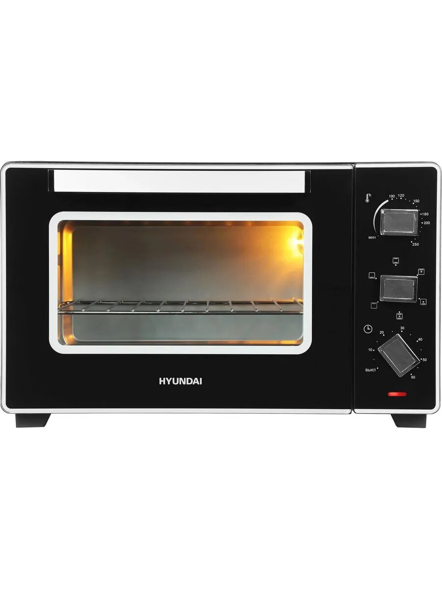 Мини-печь Hyundai MIO-HY093, 28л, 1600Вт, гриль, конвекция, размораживание, черный