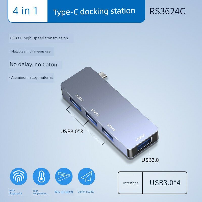 Одиночный Type-C 4-портовый хаб: 4 порта USB 3.0 для передачи данных и зарядки на устройствах Apple