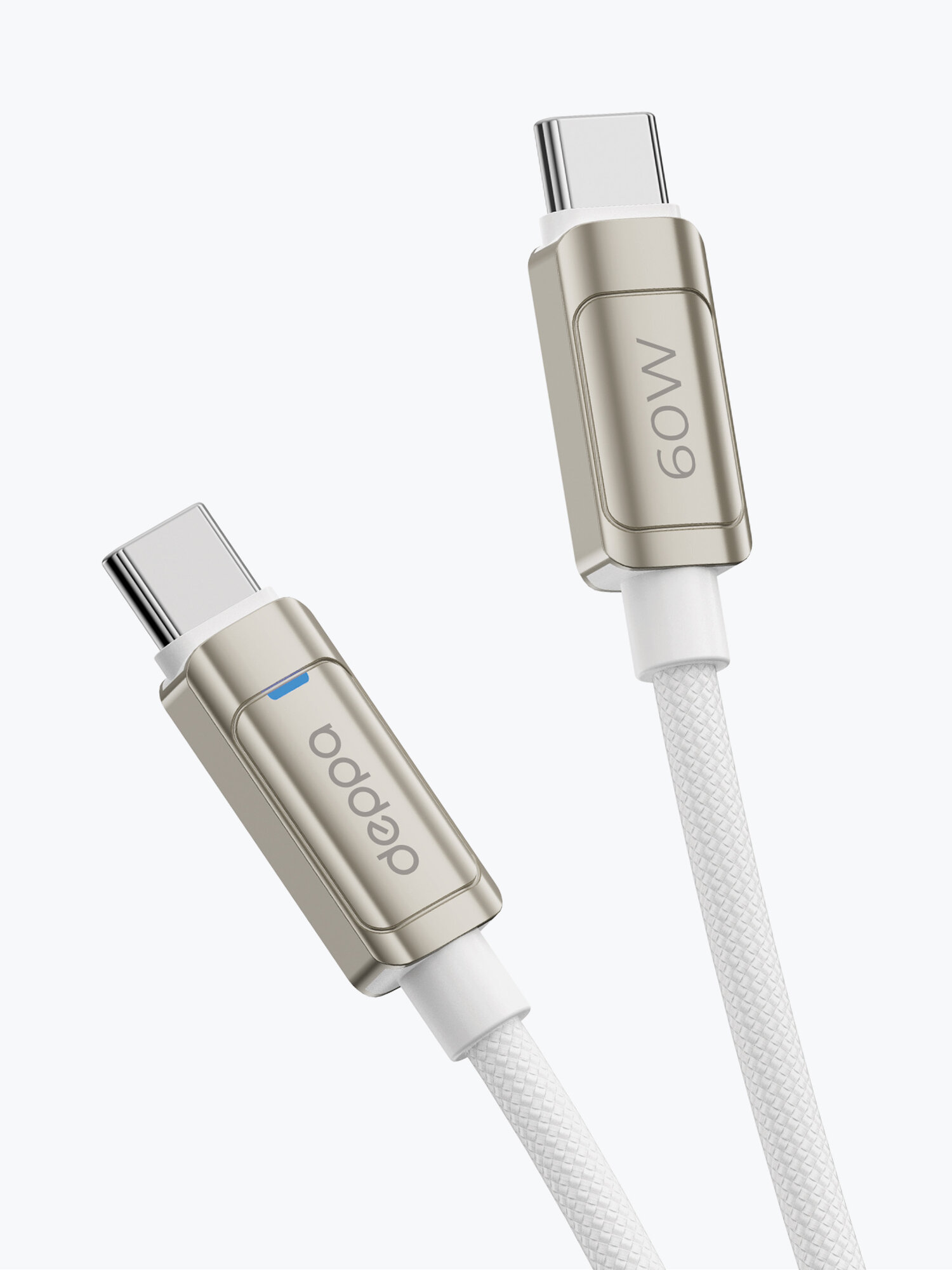 Кабель для зарядки телефона Prime USB-С - USB-C, 3А 60Вт, 1м, LED-индикатор, белый, Deppa, 72617