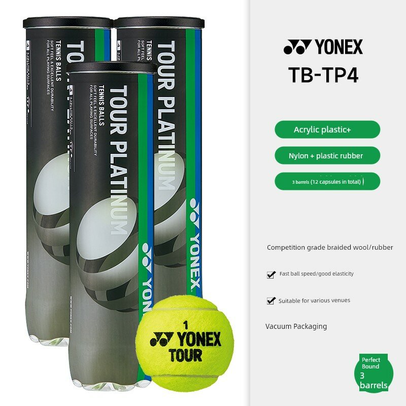 YONEX TB-TP4EX Теннисные Мячи, Утвержденные Теннисным Союзом - 3 Кана (12 Мячей) для Тренировок и Соревнований