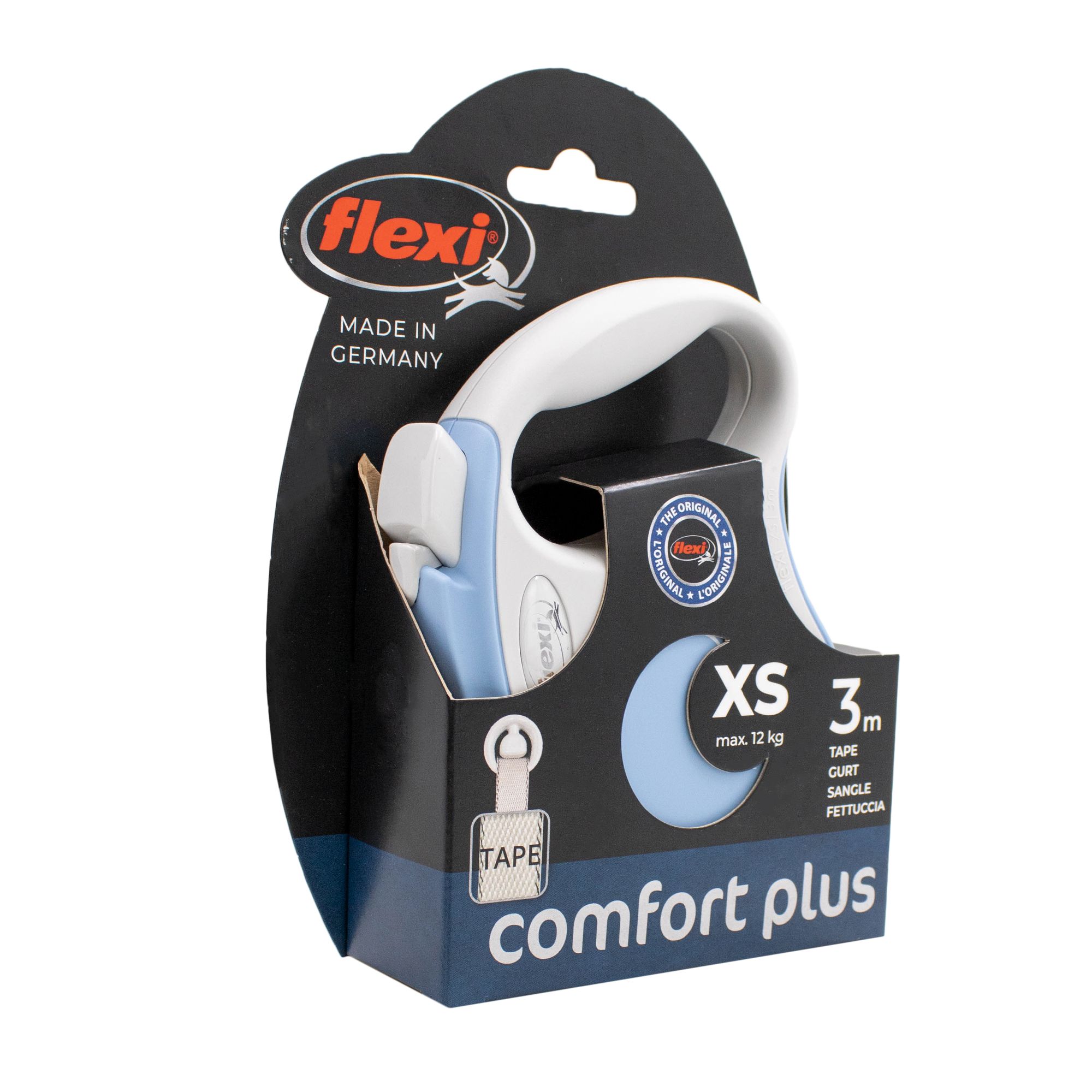 Поводок рулетка Comfort Plus XS 3м до 12кг Голубая (лента)