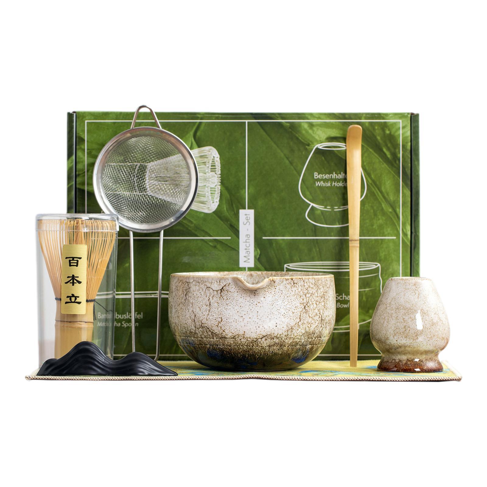 Matcha Tea Set Matcha Whisk Japanese Tea Making Tools Matcha Bowl with Spout 7 Pieces White