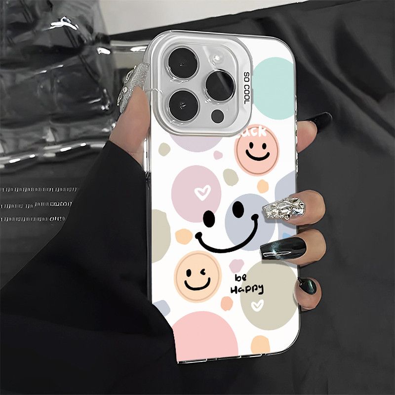 Чехол на Aйфон 16 Про Макс / IPHONE 16 PRO MAX белый с пастельными кругами и веселым смайликом be happy Противоударный