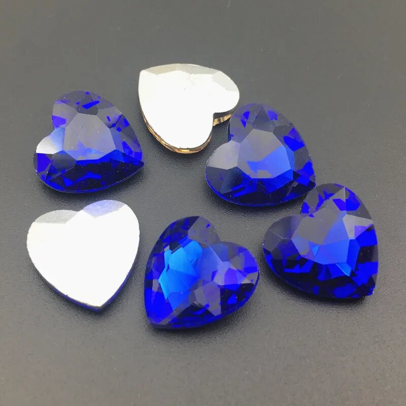 Стразы стеклянные сердечки разных размеров 10mm 30pcs, cobalt