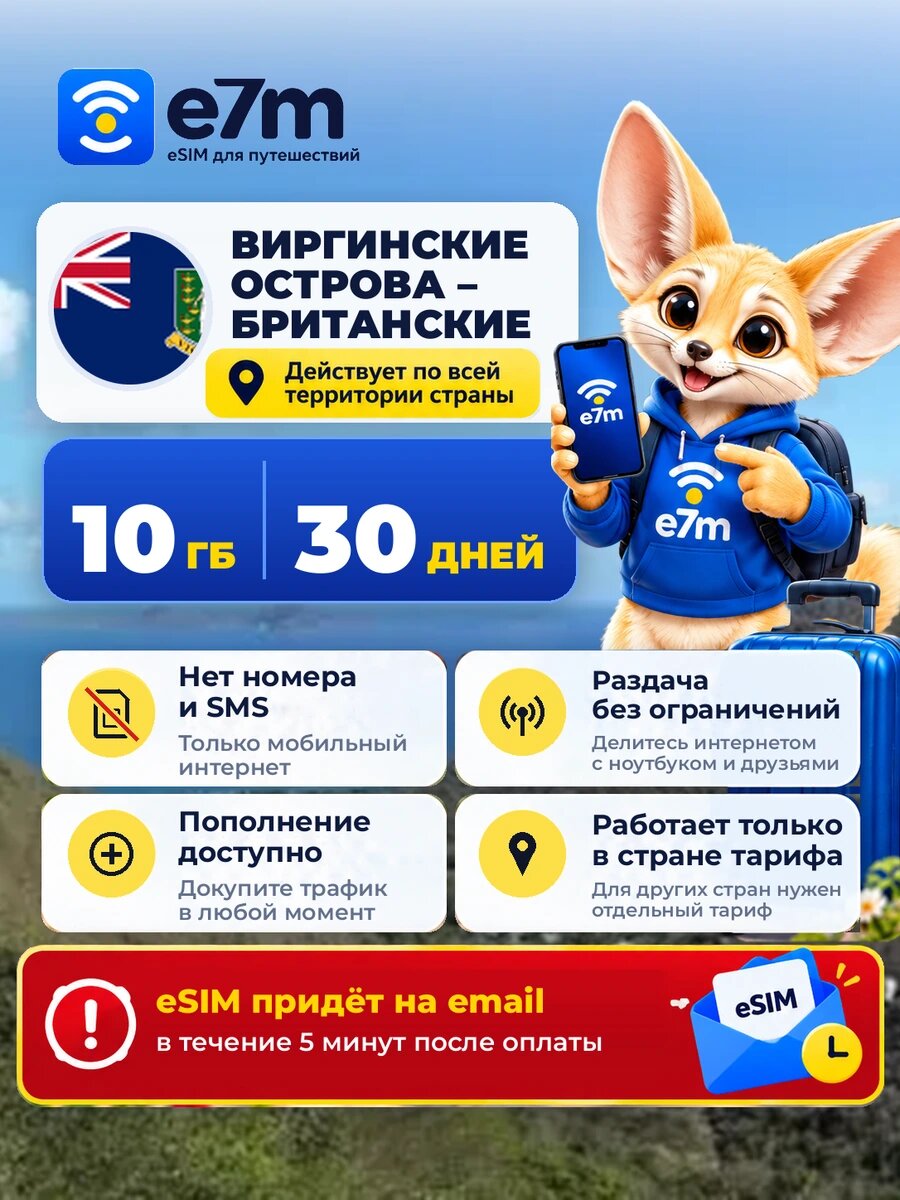 ESIM Виргинские острова – Британские — мобильный интернет 10 ГБ на 30 дней