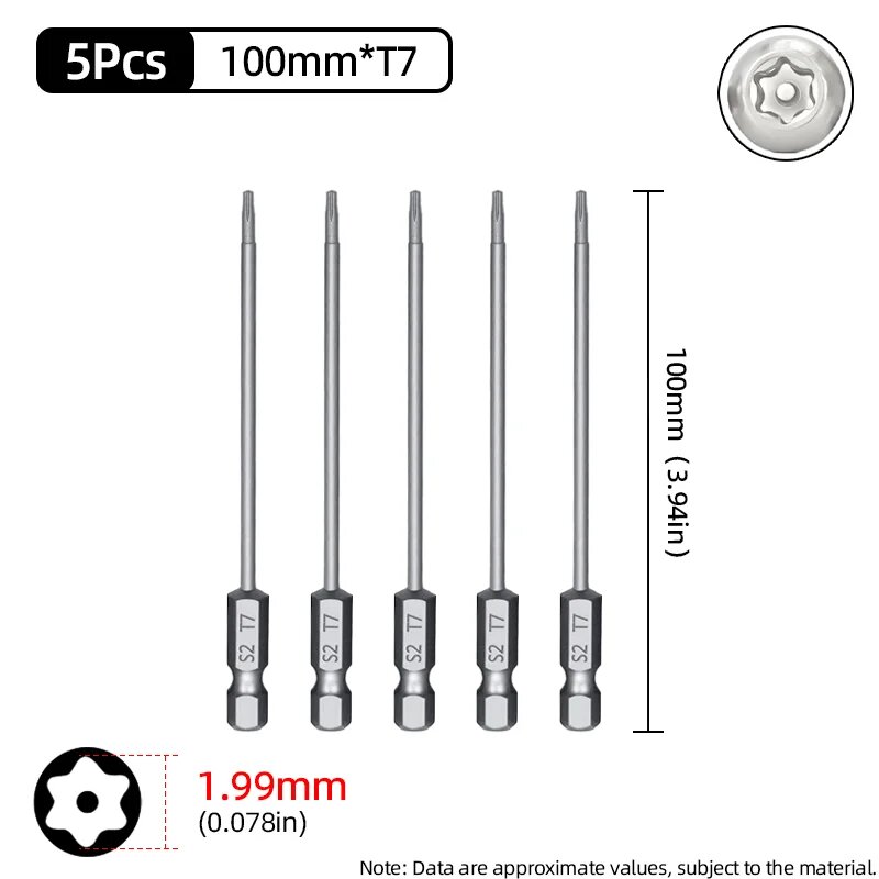 5шт. Torx T7 100мм биты для отверток