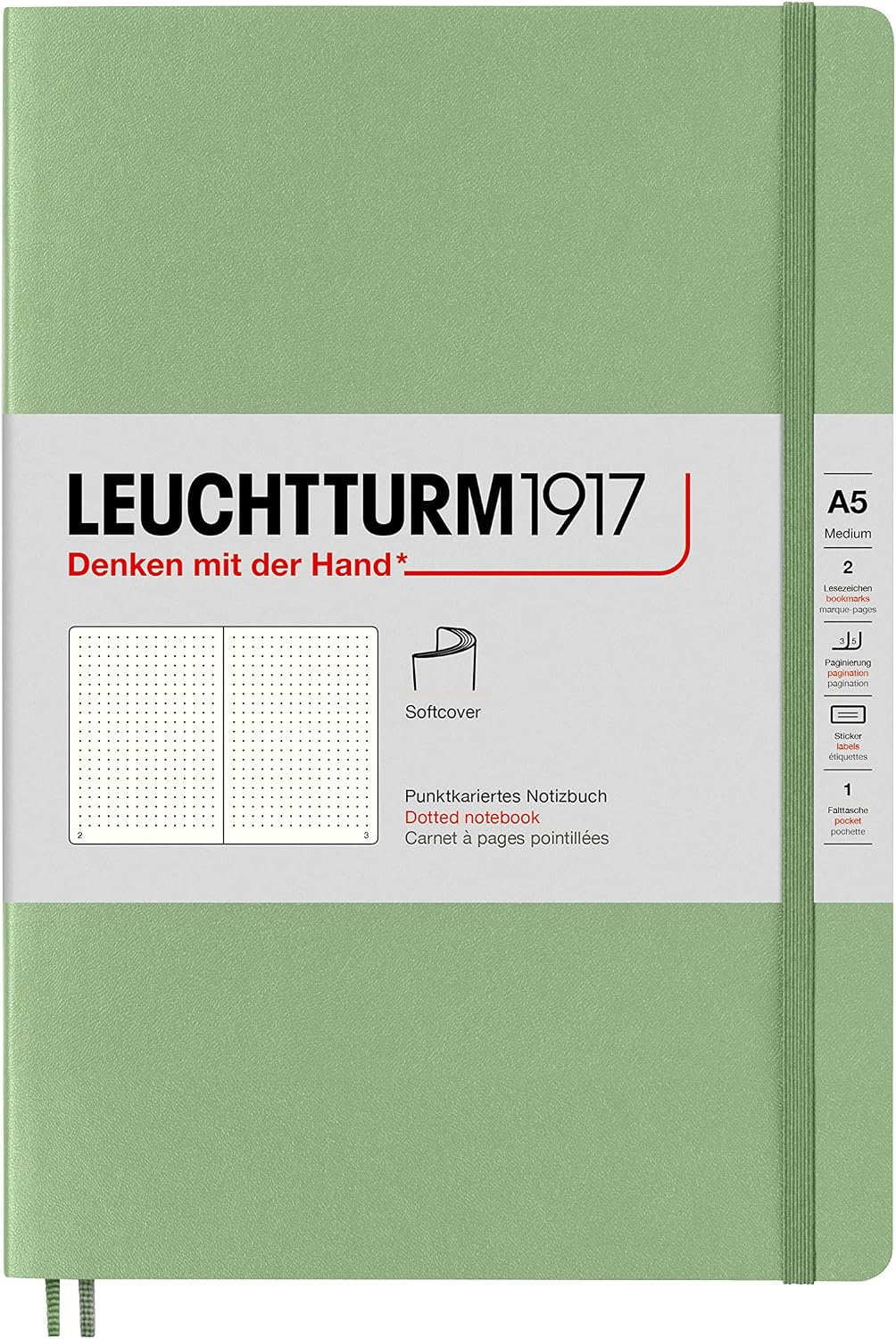 Блокнот Leuchtturm1917 формат А5 , в точку, мягкая обложка, 123 страницы оттенок Sage