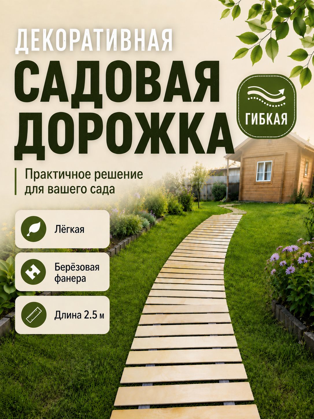 Дорожка садовая деревянная, гибкая