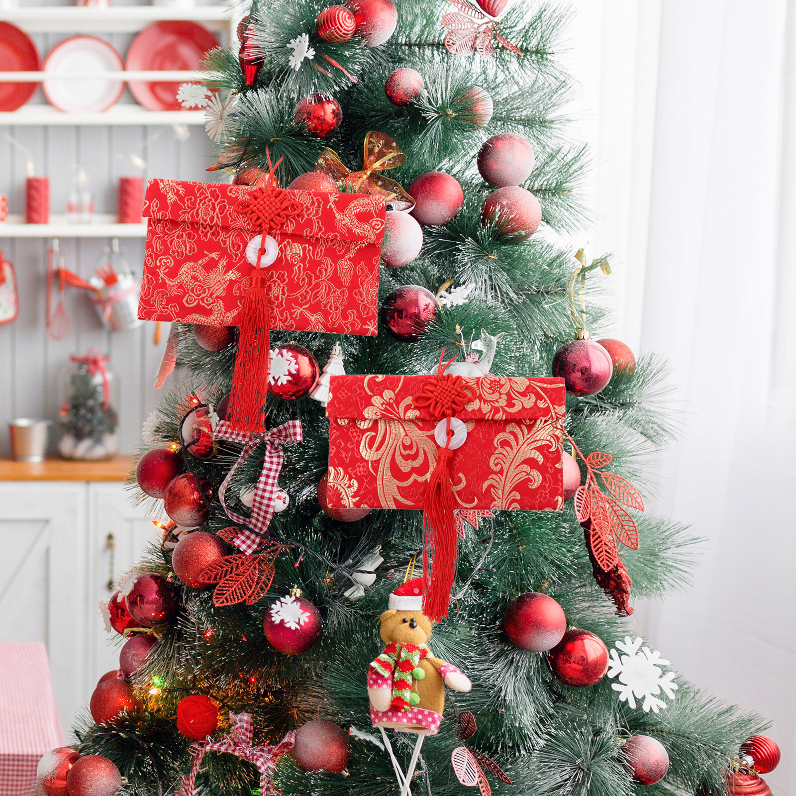 2 Штуки Праздничные Красные Конверты Для Подарков Размер 18X10.5X1Cm
