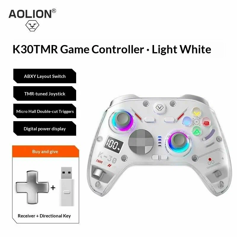 AOLION K30 Беспроводной игровой контроллер RGB, для коммутатора 2 / ПК / Телефона, Триггер холла для коммутатора