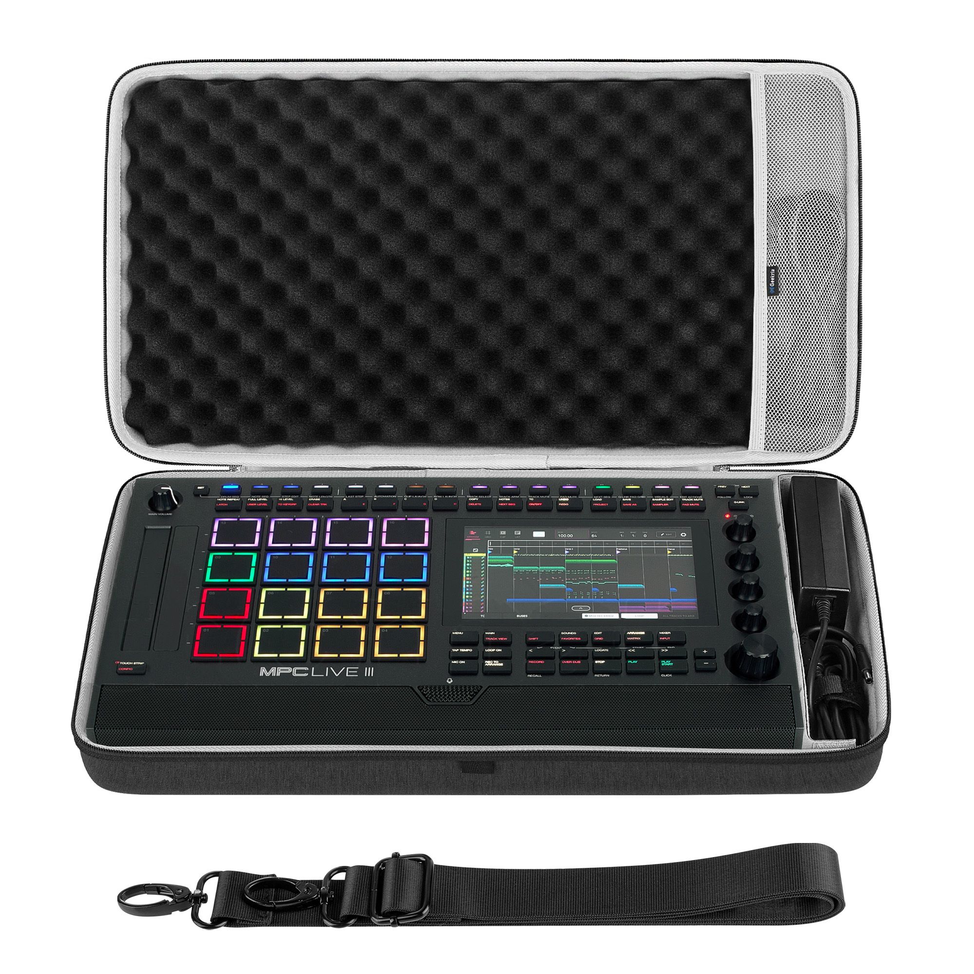 GEEKRIA Audio Interface Carrying Case, совместимый с Akai Professional MPC Live III, EVA-кожаная сумка для путешествий (темно-серый)