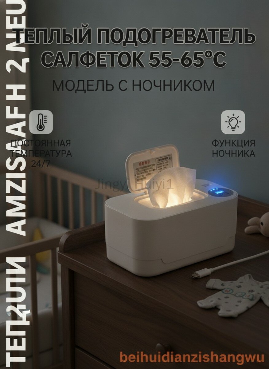 Подогреватель для влажных салфеток белый с сенсорным управлением и регулировкой температуры, Объемный дизайн