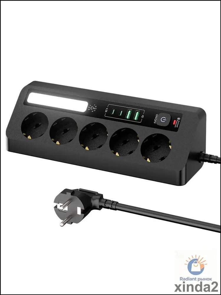 В1 сетевой адаптер KINGLINK, оснащенный 5 разъемами EU и 4 USB портами, мощностью 2500Вт, термостойкостью 850 C и шнуром 1.8м, качественный ночник