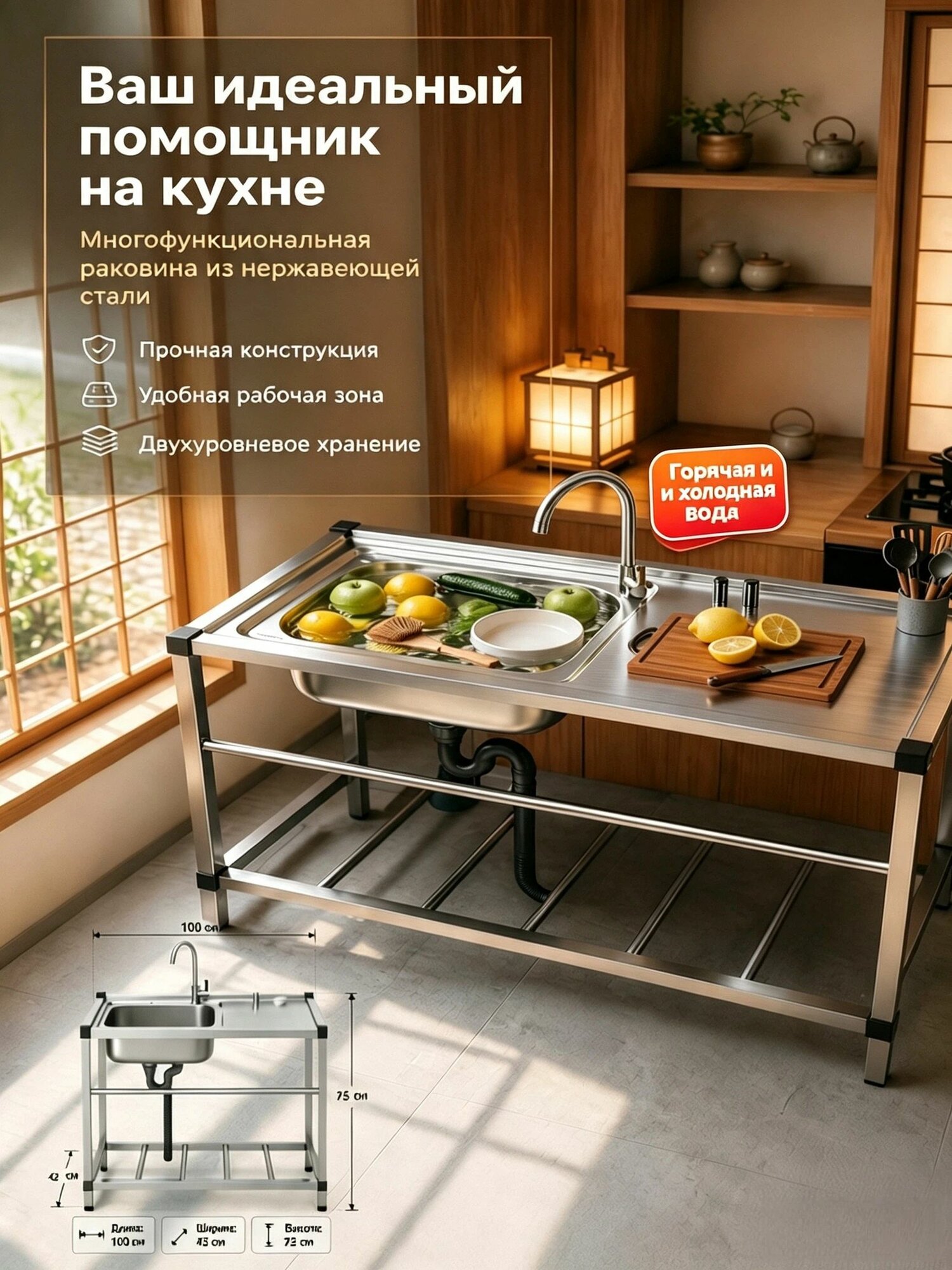 Садовая кухня,100х42х75см