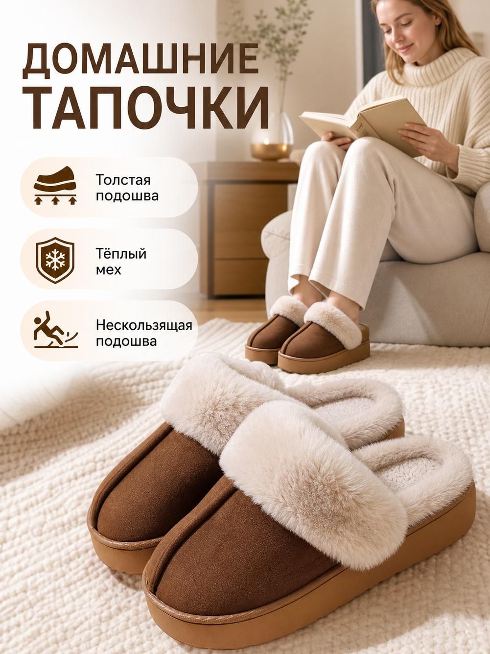 Тапочки, размер 40-41, кофейный
