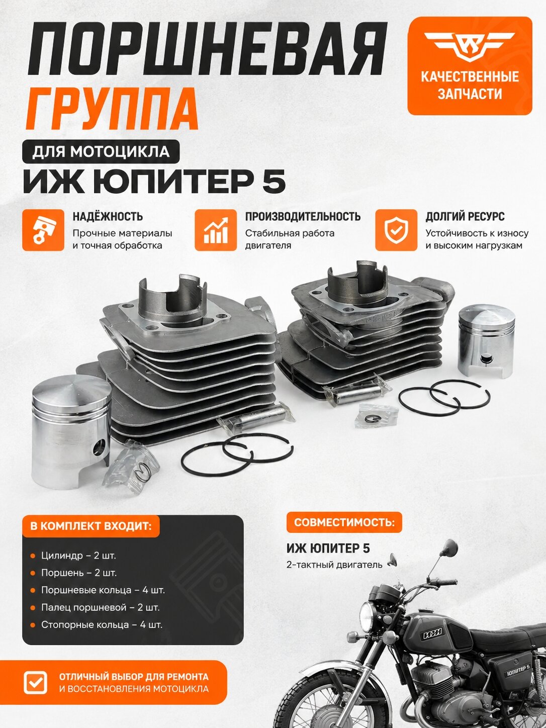 Цилиндро-Поршневая группа для мотоцикла Иж Юпитер5 (в сборе)