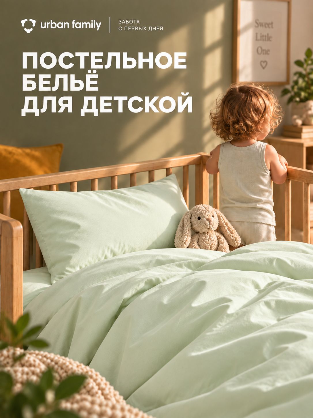 Постельное белье детское в кроватку, хлопок, наволочка 40х60 1 шт с клапаном, простыня 60х120х15 на резинке, пододеяльник 110х140 1 шт с прорезью, однотонное, Лимонный крем