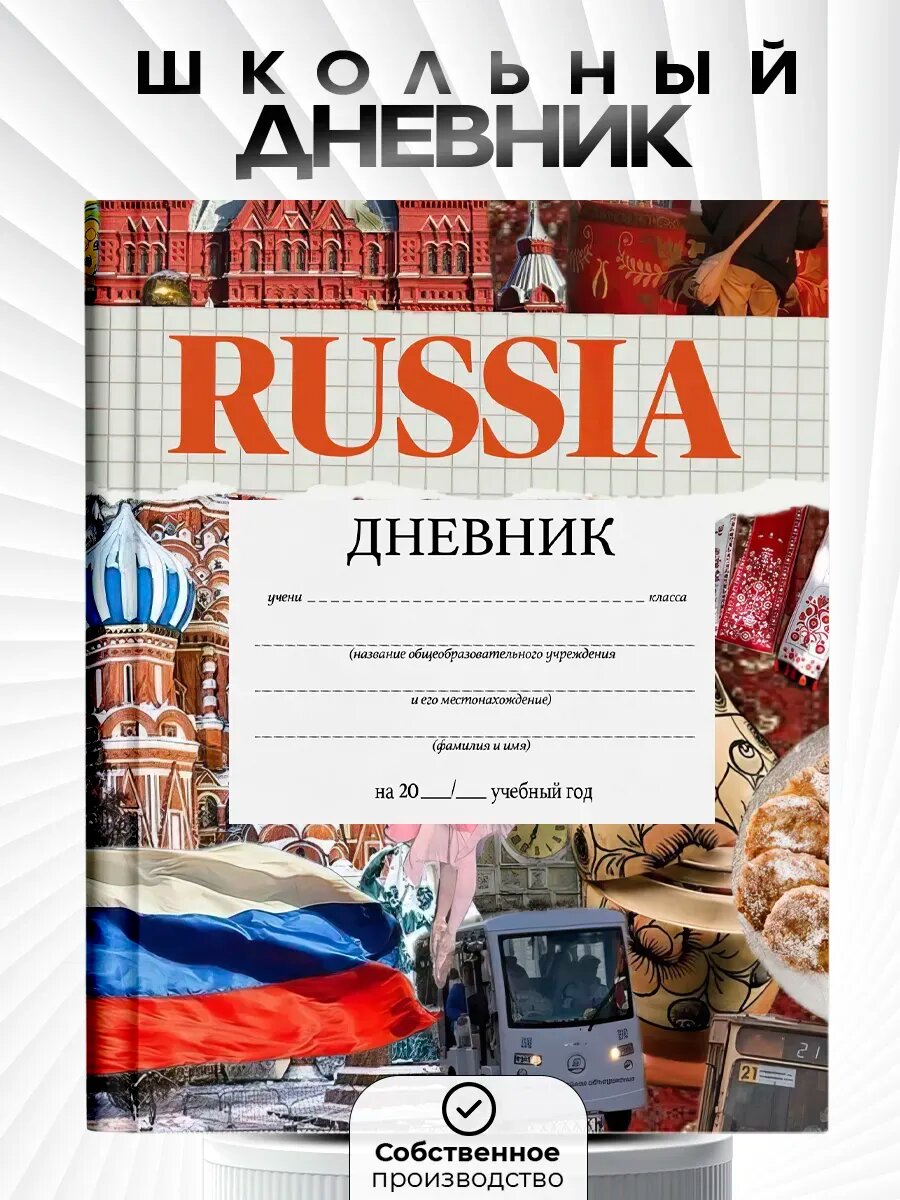 Дневник школьный 1-11 класс, c принтом Россия, канцтовары