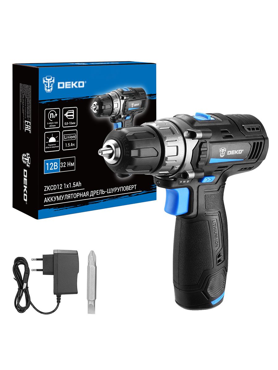 Аккумуляторная дрель-шуруповерт DEKO ZKCDDR12, 12В, 1x1.5Ач