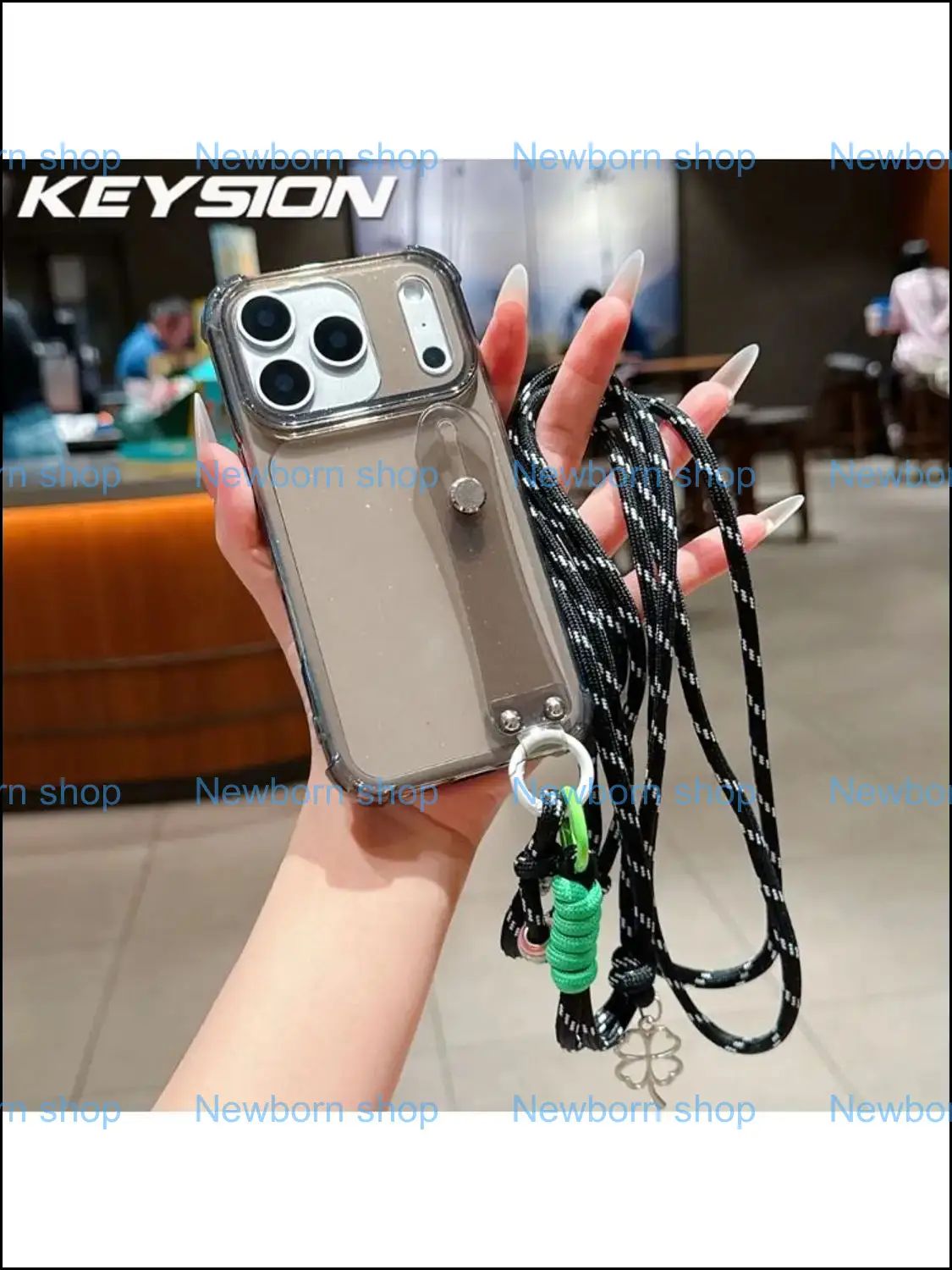Чехол-сумка KEYSION через плечо с ремешком на запястье, прозрачный, для iPhone 16, 17 Pro Max, Air 16 Plus, 16e, с длинным шнурком, противоударный.
