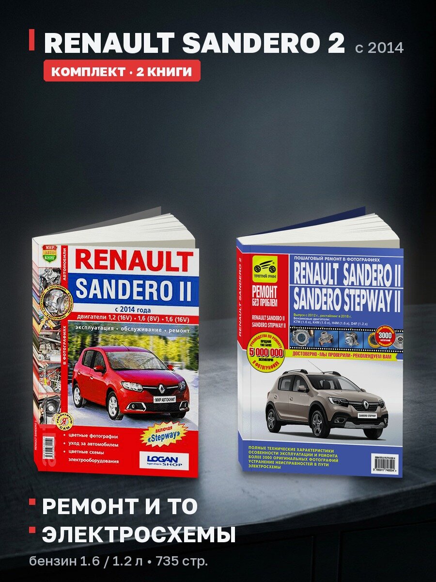 Комплект цветной литературы по ремонту и обслуживанию Renault Sandero 2 c 2012 года выпуска