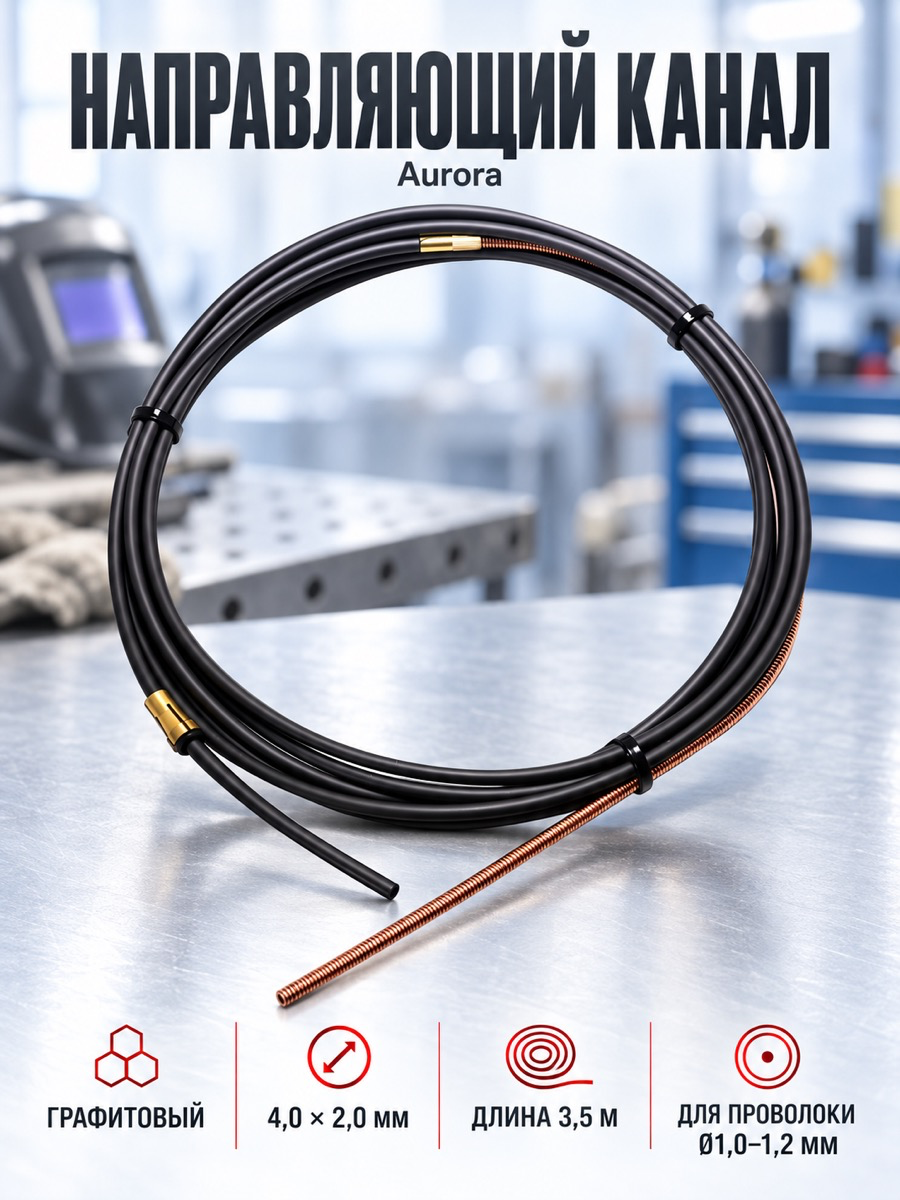 Графитовый направляющий канал со спиралью Aurora 4,0×2,0 мм, 3,5 м, для проволоки Ø1,0–1,2 мм