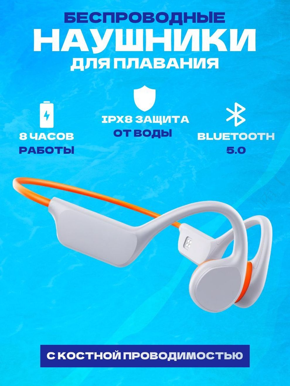 Наушники с костной проводимостью для плавания / Спортивные водонепроницаемые наушники для бассейна