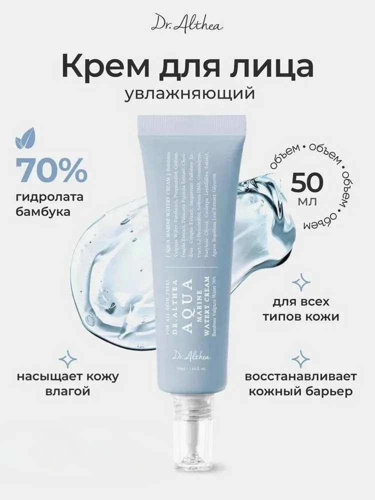 Крем Dr. Althea Aqua с пдрн и бамбуком, водянистая лёгкая текстура, освежает и увлажняет в течение дня