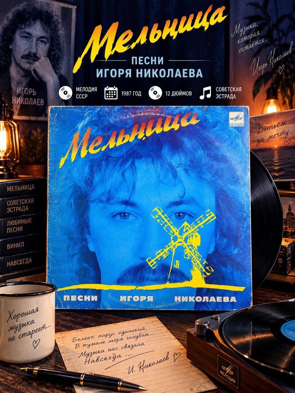 LP Мельница - песни Игоря Николаева, Виниловая пластинка 12 дюймов. Мелодия СССР. 1987 год.