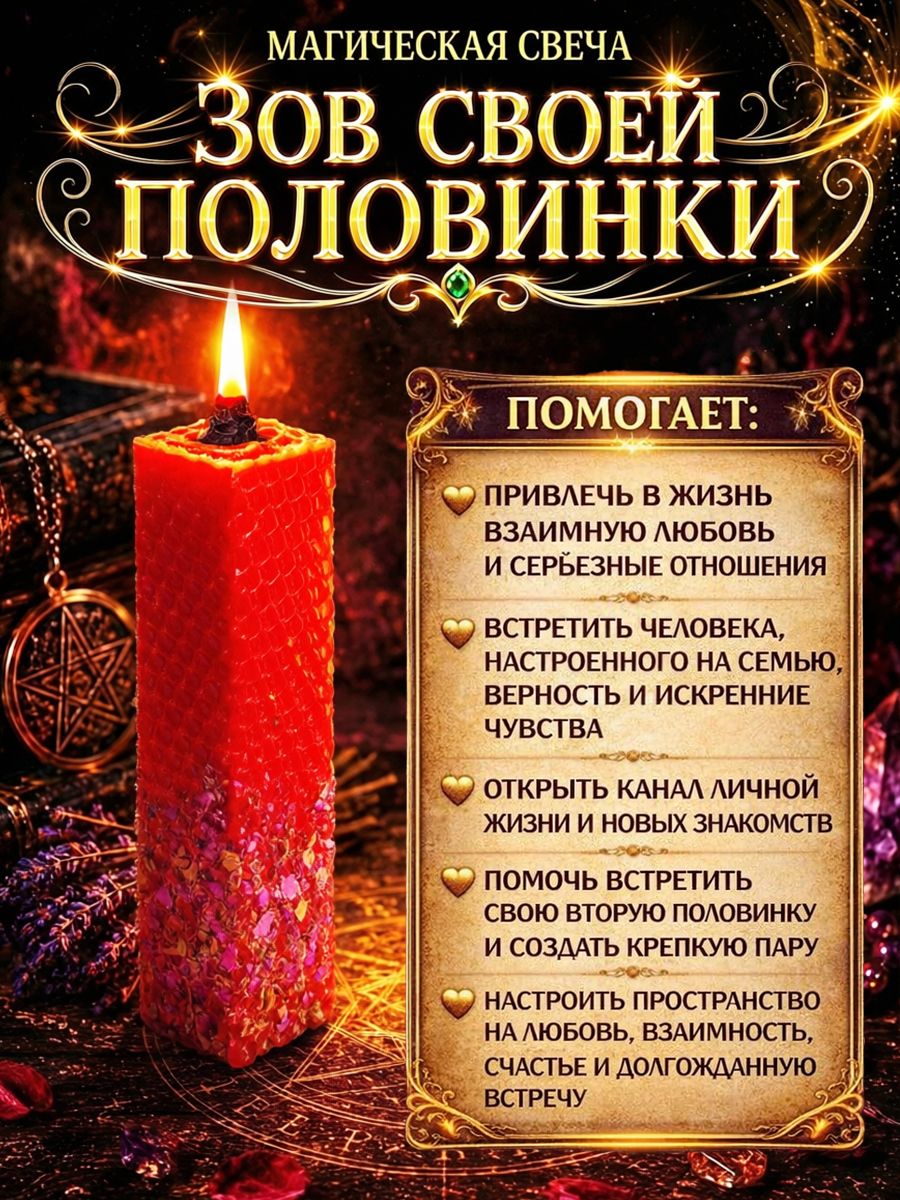 Магическая свеча "Зов" на любовь, серьёзные отношения / программная с травами / красная с чёрным