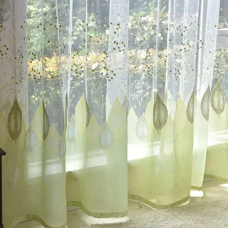 Шифоновые шторы зелёный лист 3 Pull Pleated Tape, W100xL250cm 1 pieces